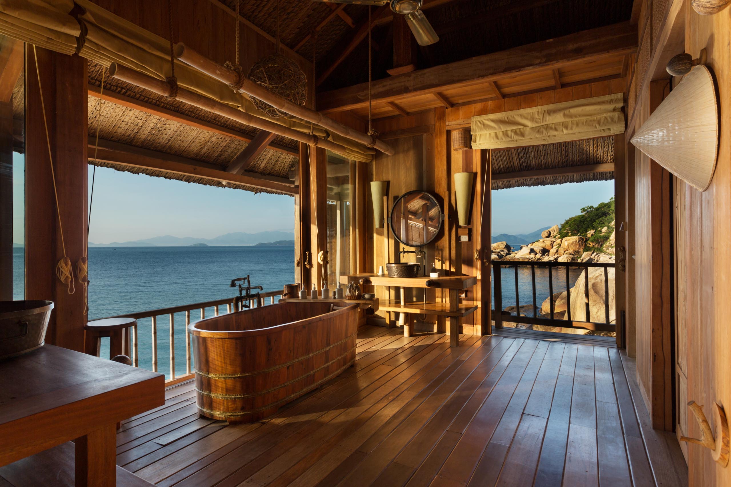 Ocean-facing bathtub in a villa in Ninh Van Bay, Vietnam | Scrolller