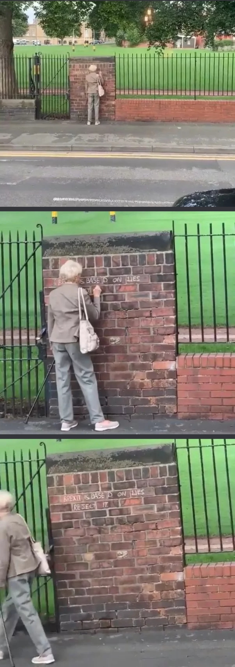 Old lady on a brick wall | Scrolller