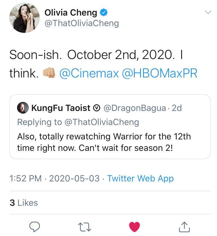 Olivia Cheng says ‘Warrior’ season 2 will drop in October 2020 | Scrolller