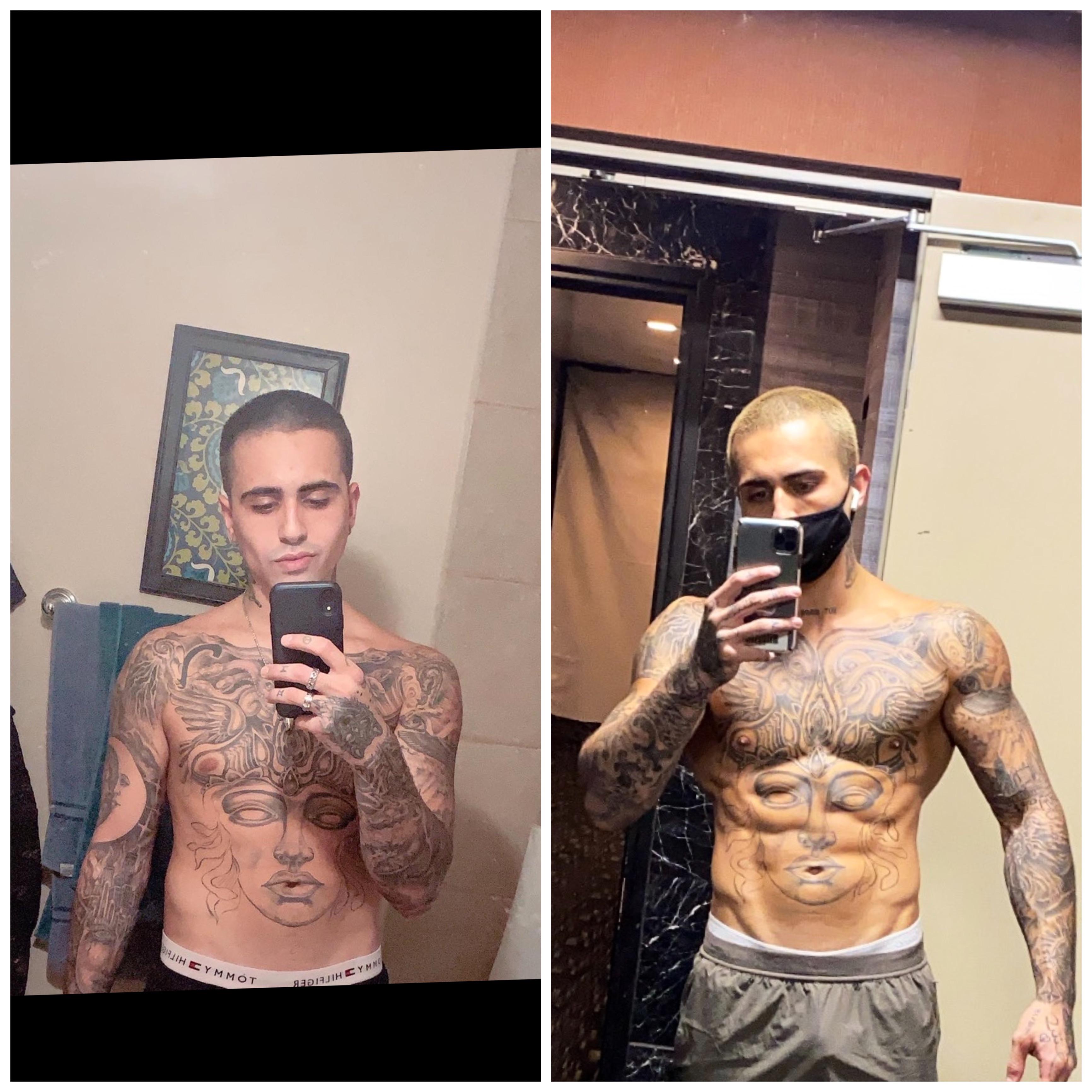 One year before & after pics. In the middle of bulking. Currently 169, 5’10, 24. Bf%? | Scrolller