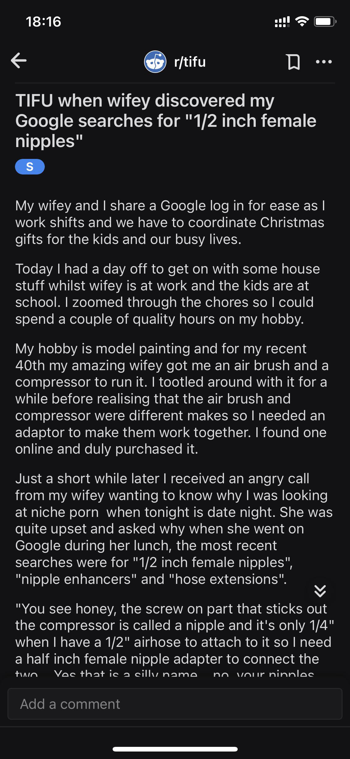 Open google/safari and search of the 1/2 INCH FEMALE NIPPLE. | Scrolller