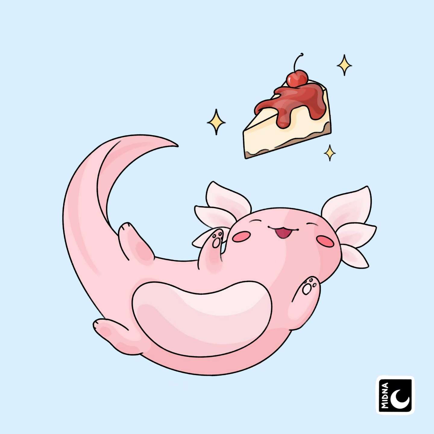 Part 1 of my animal set: Uwu the axolotl with cheesecake! | Scrolller