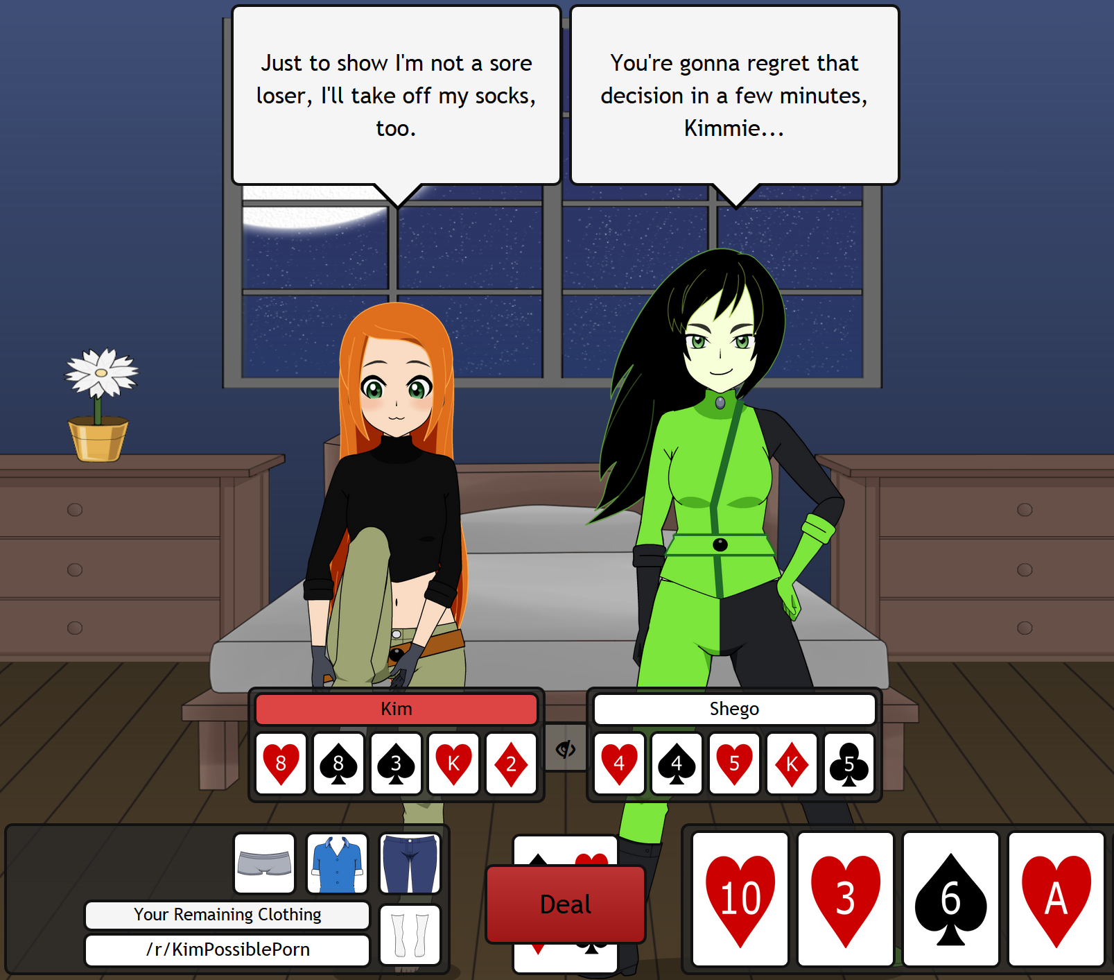Play strip poker against Kim and Shego in Strip Poker Night at the Inventory! (link in comments ...