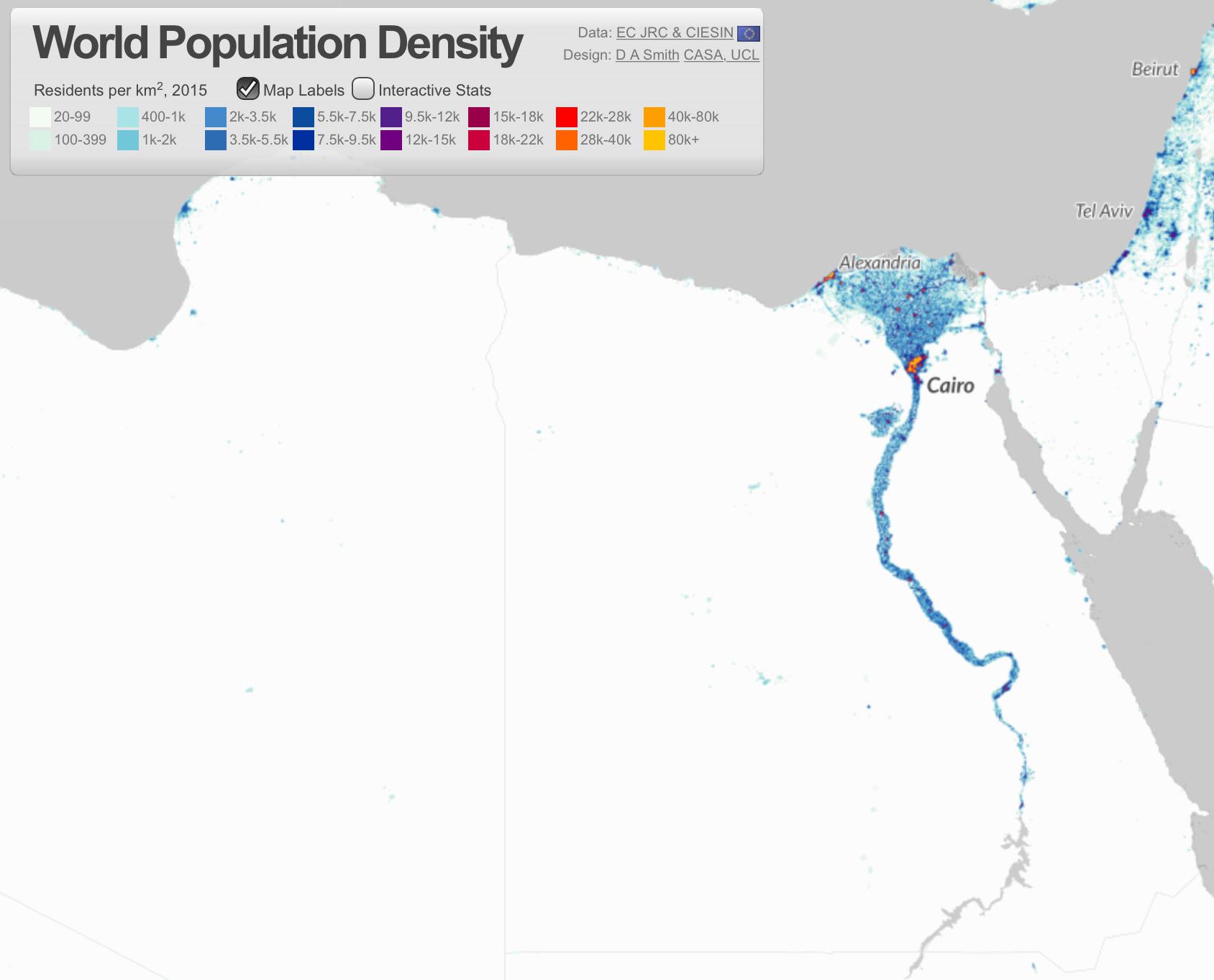 Population density map of Egypt. | Scrolller