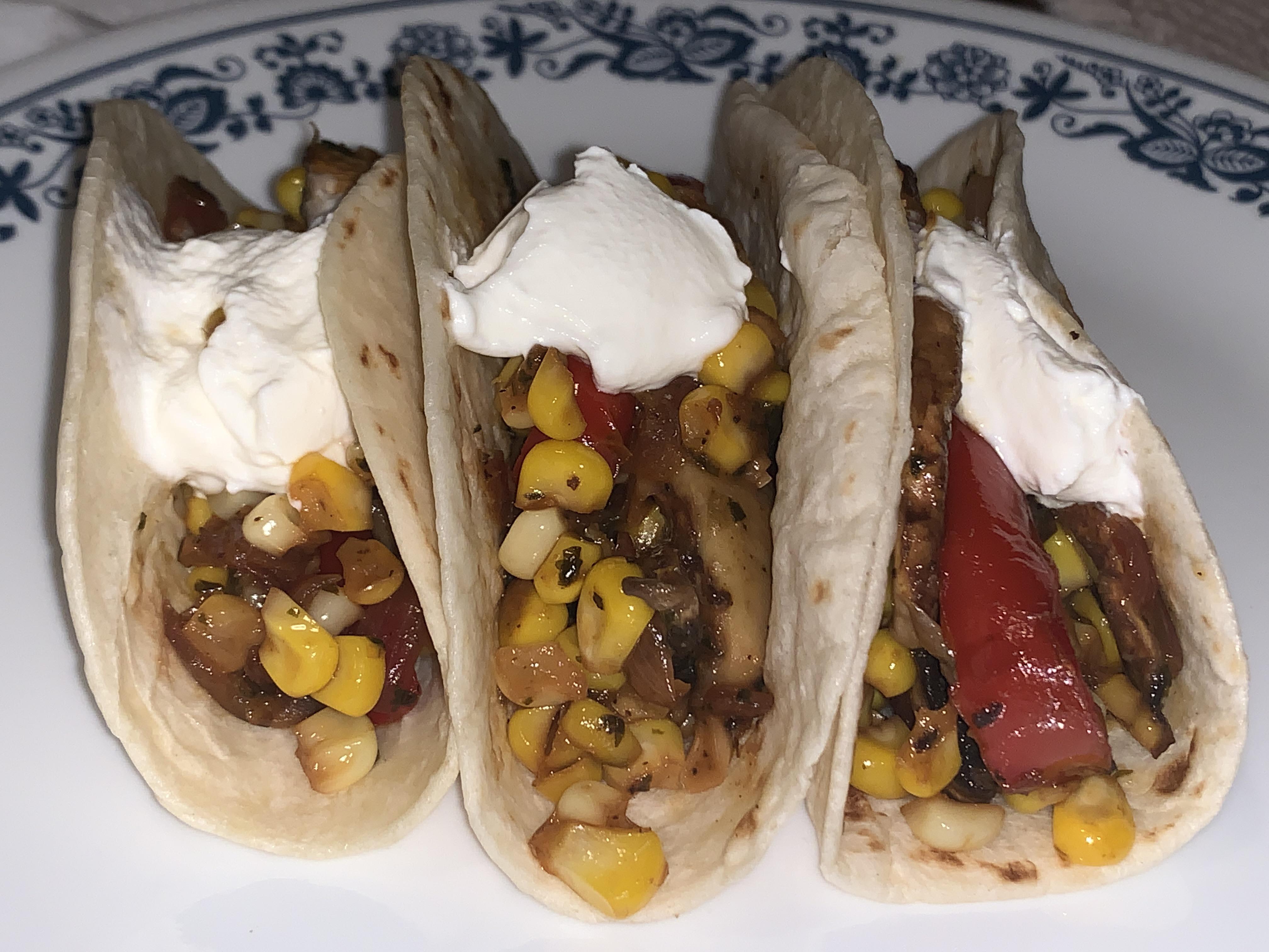 Portobello, Bell Pepper, & Corn Street Tacos for dinners | Scrolller