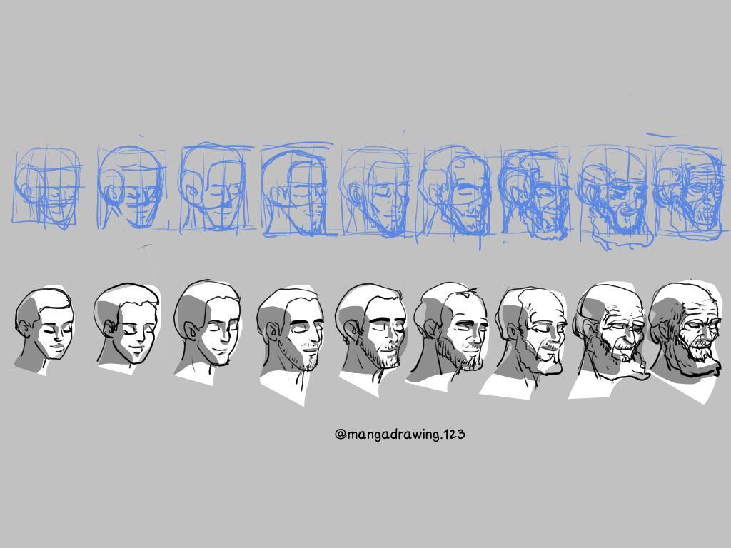 Practice drawing man head aging phase | Scrolller