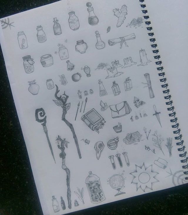 Practice drawings of some trinkets from different references 🕯️🔮 | Scrolller