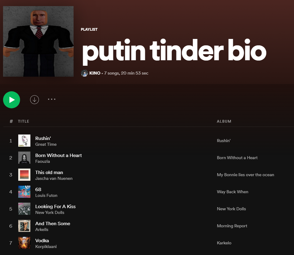Putin Tinder Bio | Scrolller