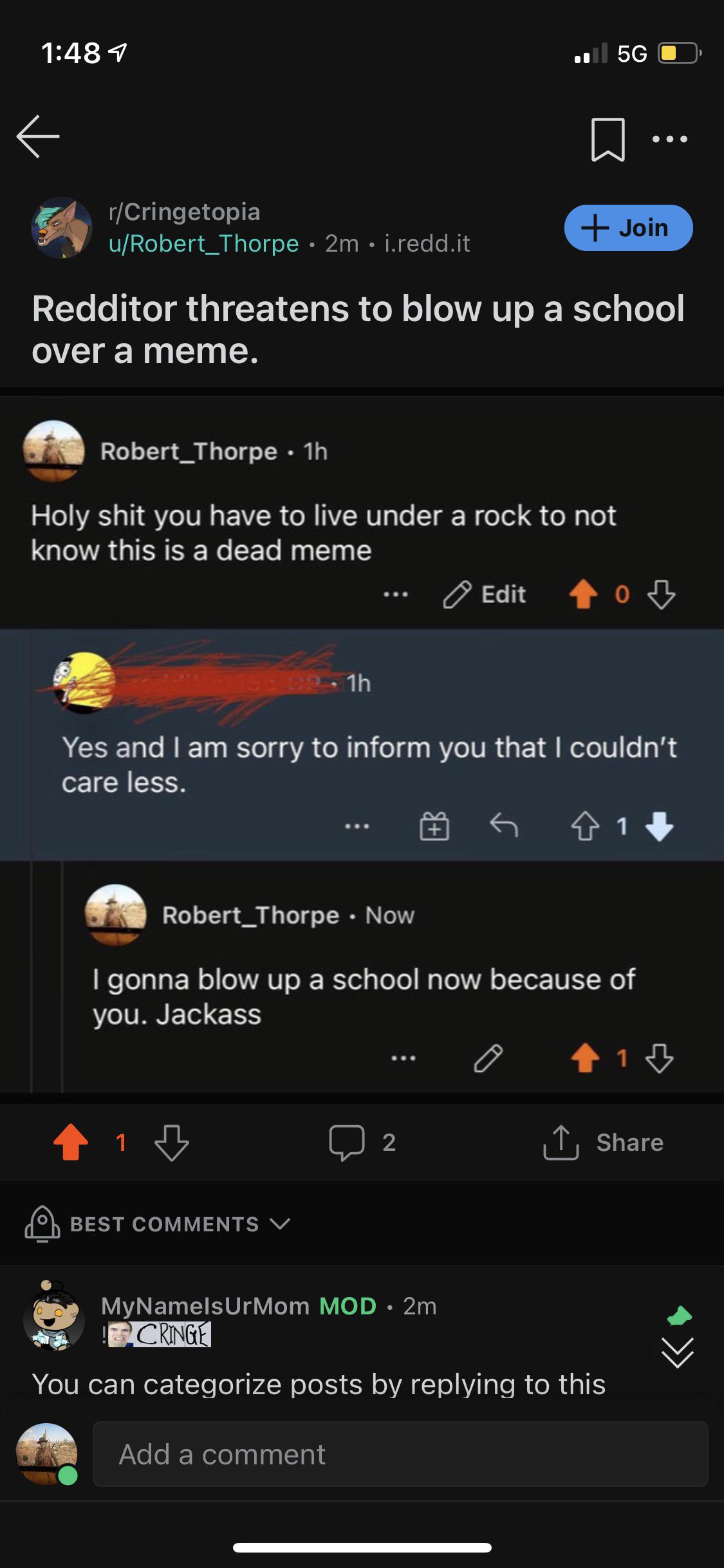 r/cringetopia user forgets to switch accounts | Scrolller