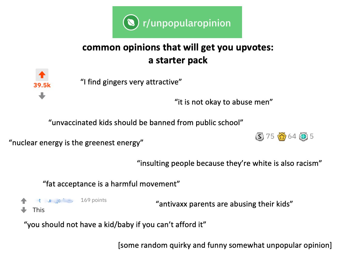 r/unpopularopinion karma starter pack | Scrolller