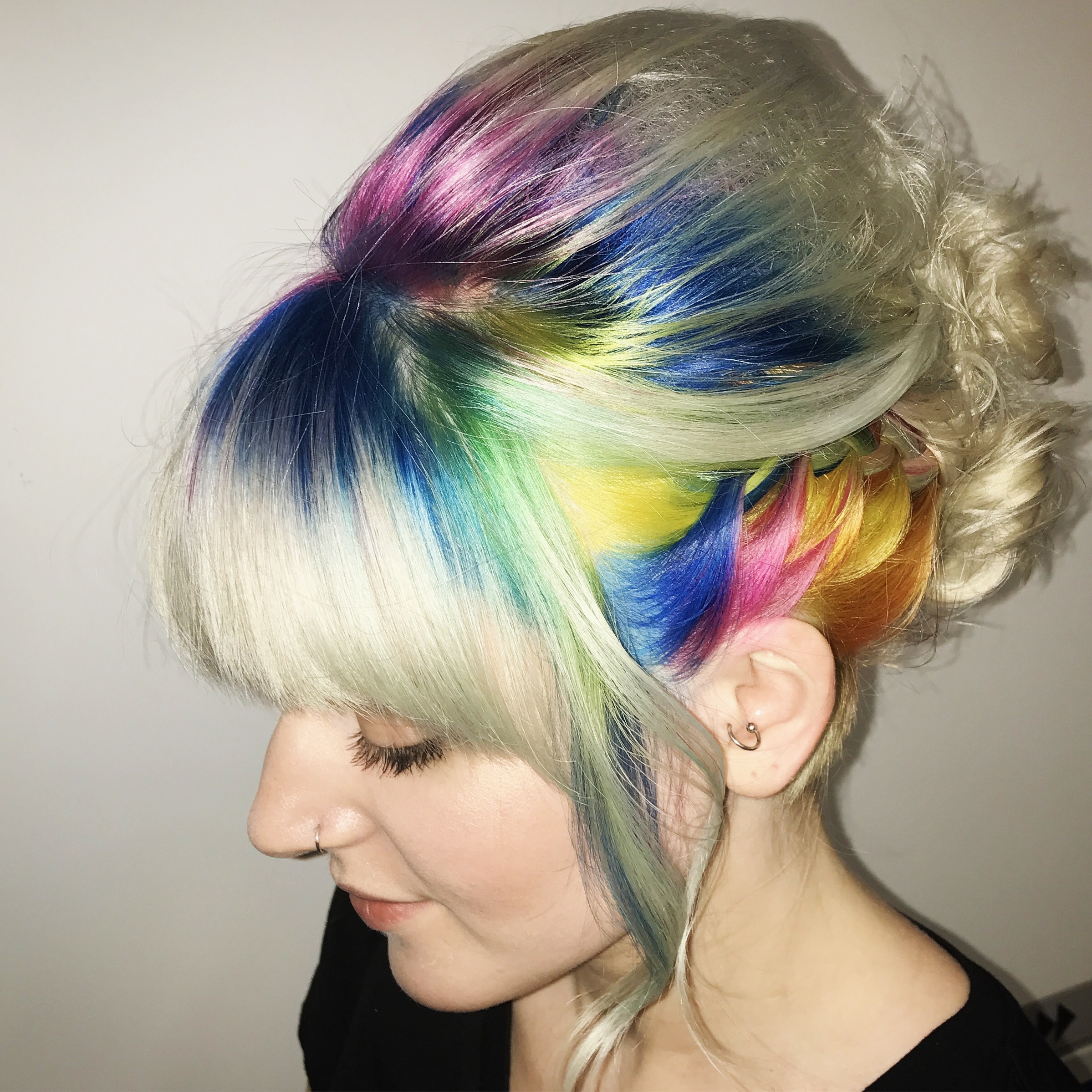 Rainbow root & updo on me done by the fabulous stylists at the salon I work at! | Scrolller