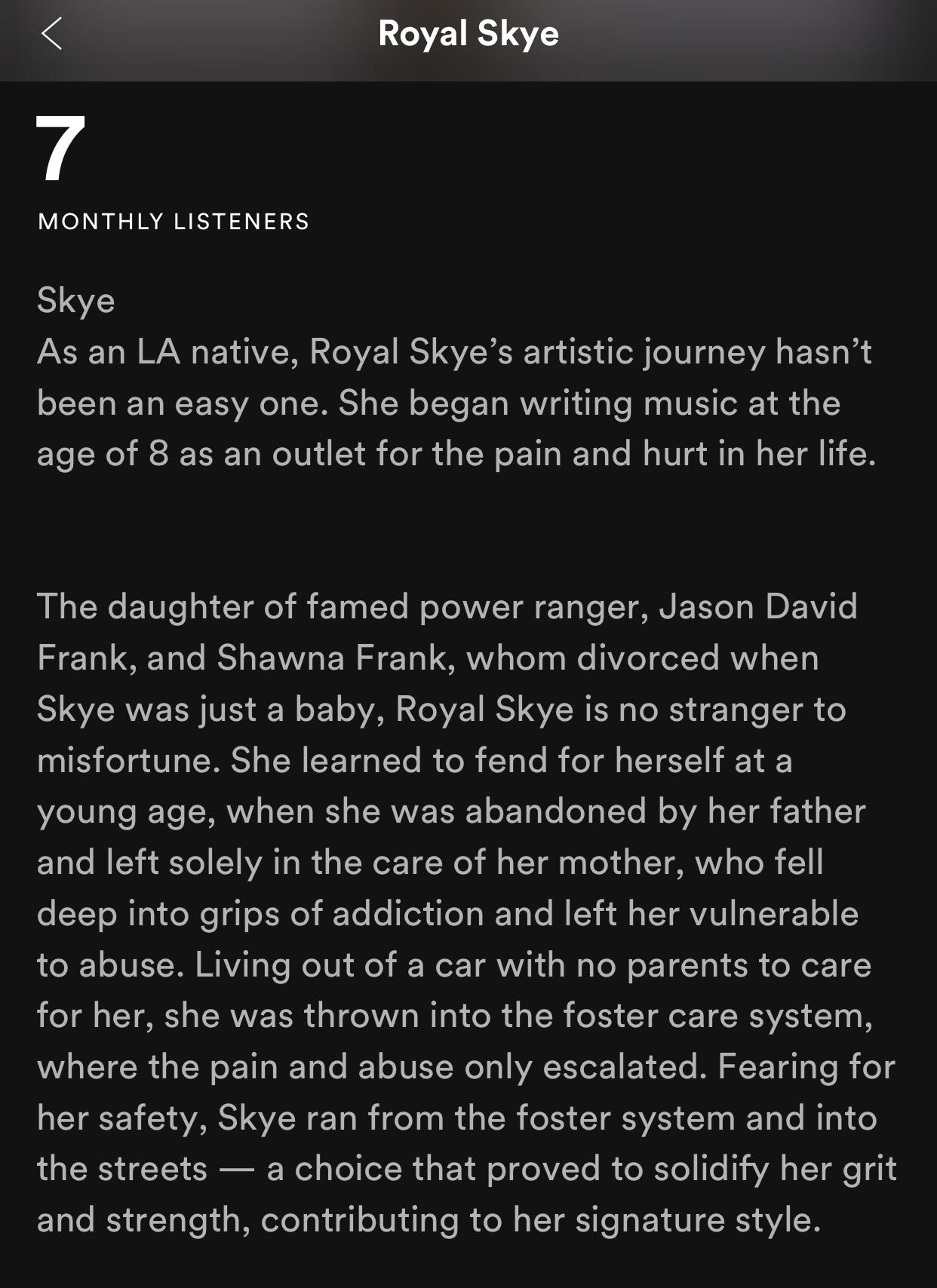 Rapper Royal Skye’s Spotify bio is...interesting 👀 | Scrolller