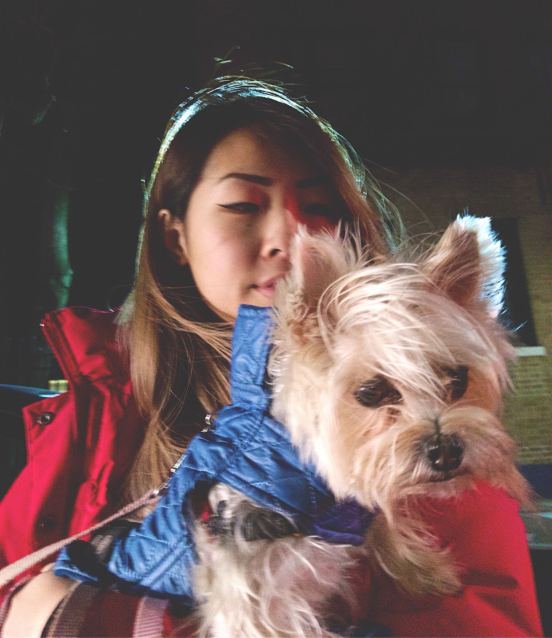 Red jacket girl with cute little pupper | Scrolller