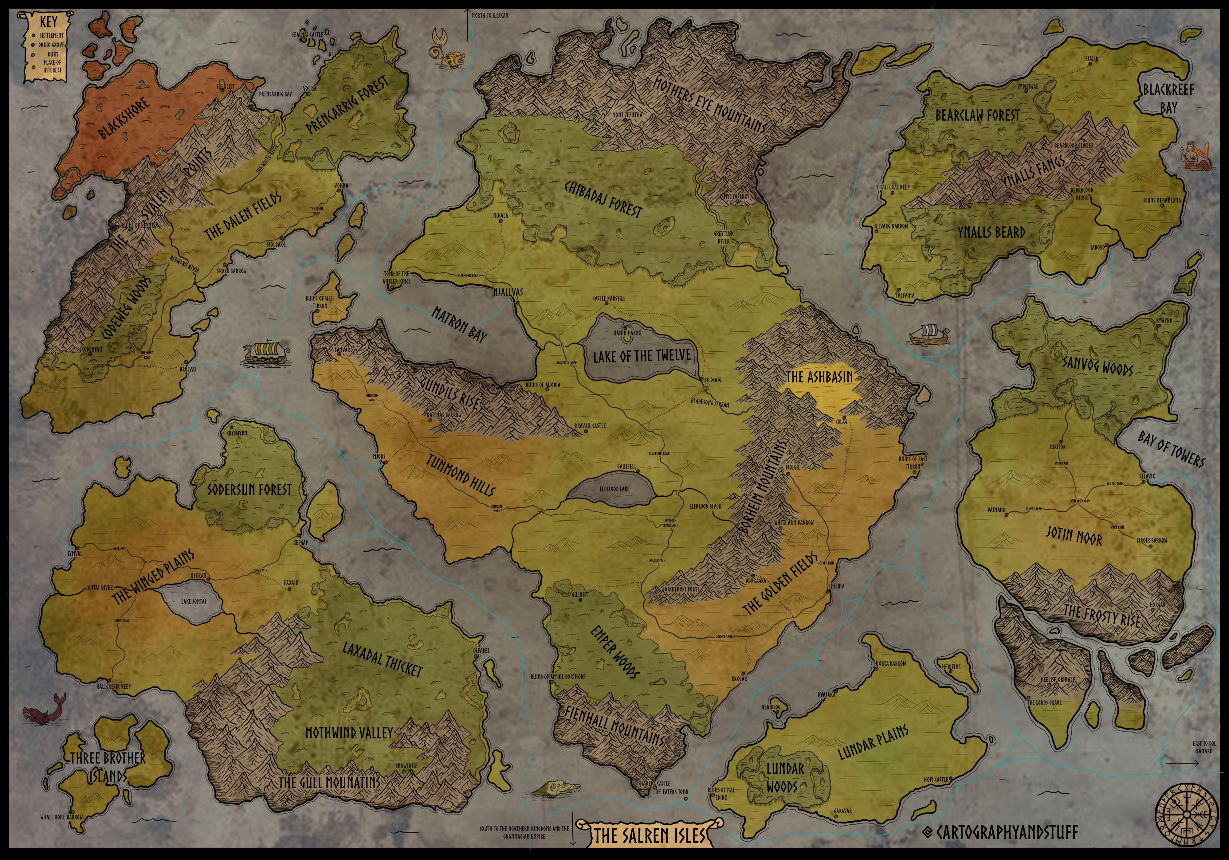 [region map] Just finished this map of a region in my world, the Salren isles, for my upcoming ...