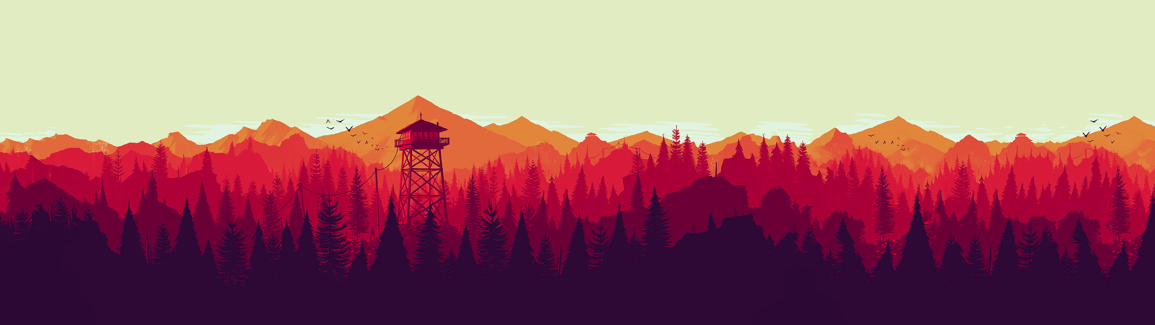 [3840x1080] /u/hotbodydank's Firewatch wallpaper, but with the distracting seams fixed | Scrolller