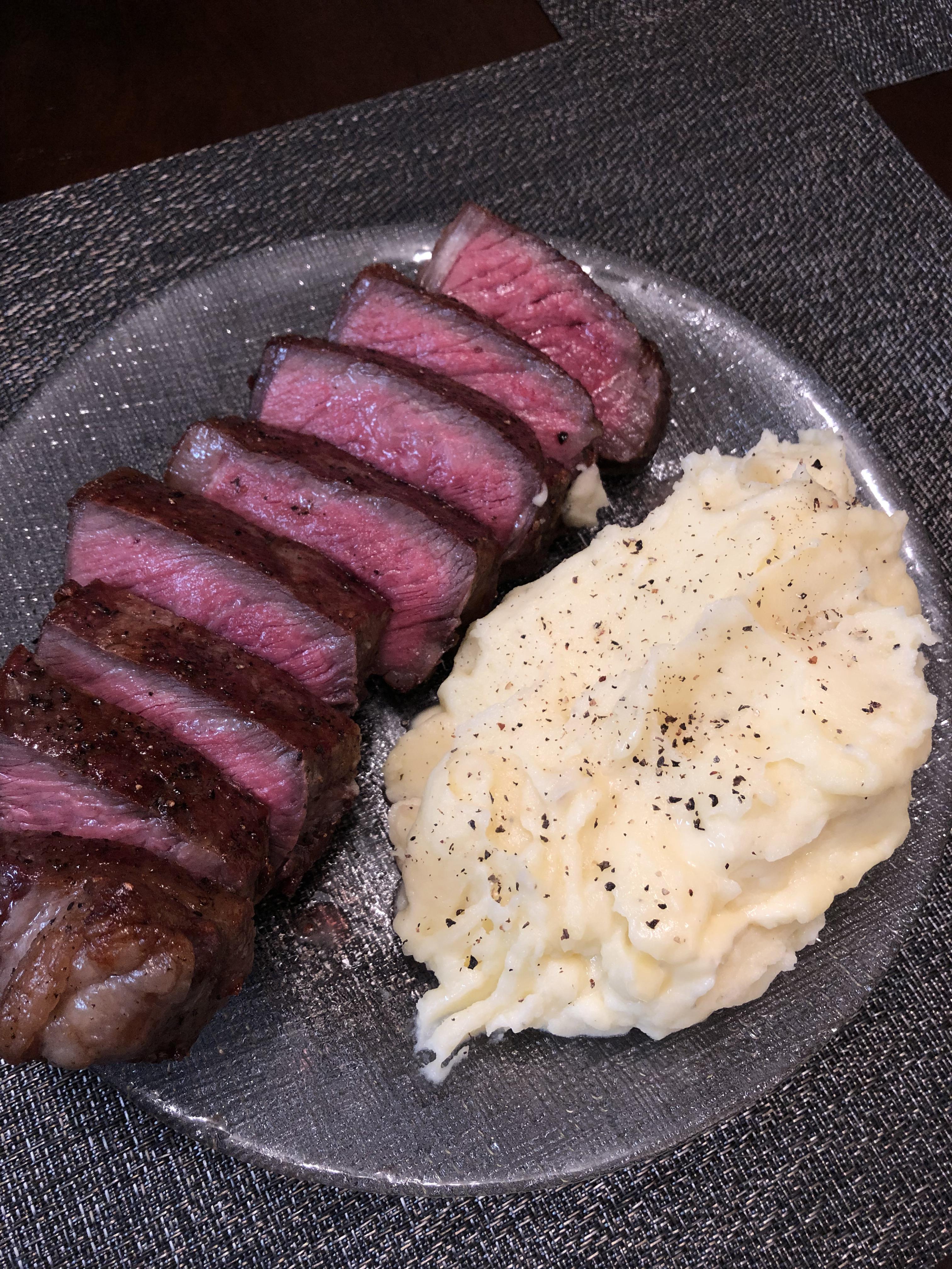Reverse Seared NY Strip and some creamy mashed potatoes | Scrolller