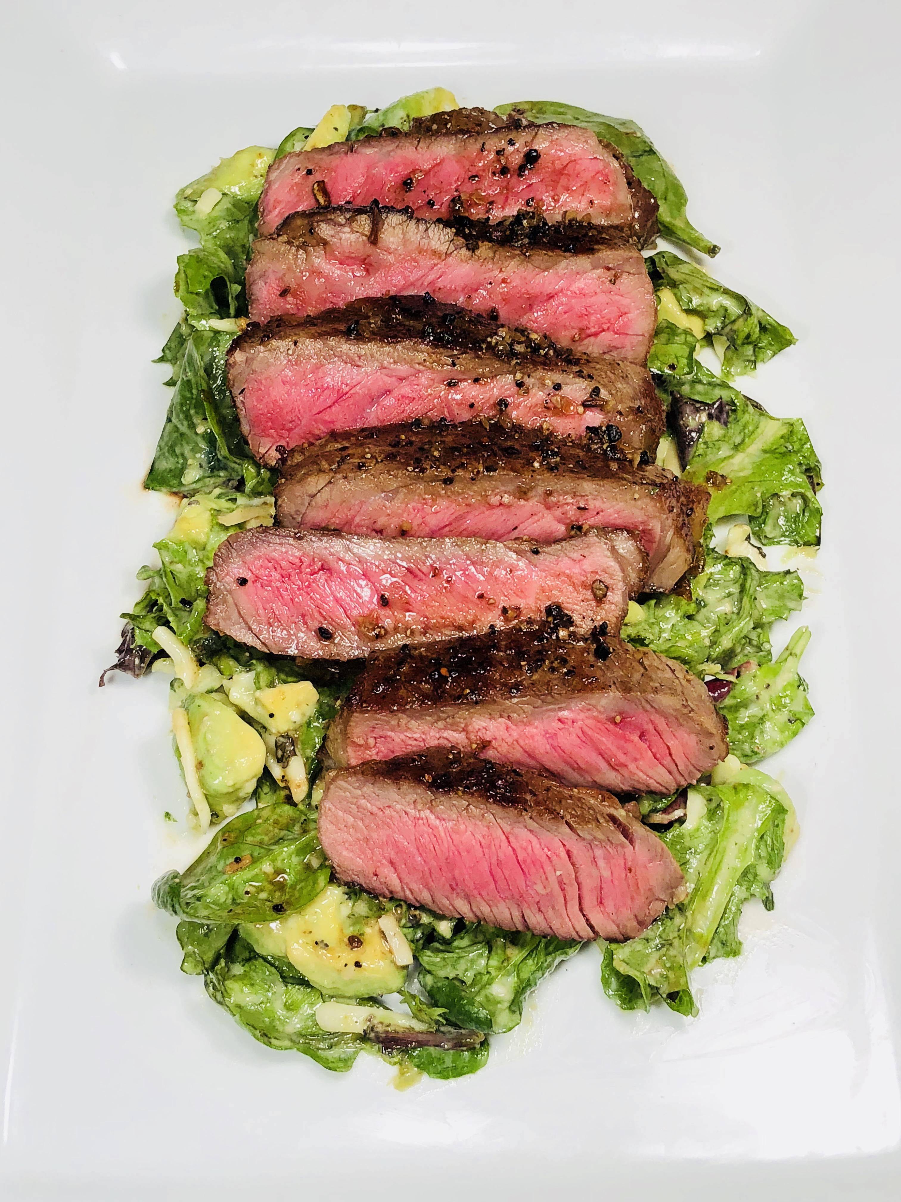 Reverse Seared NY Strip Avocado Caesar Salad | Scrolller