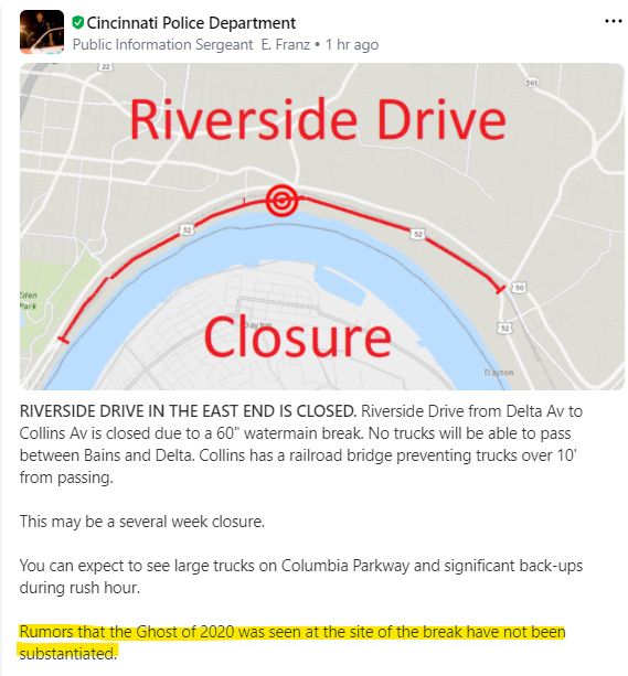 Riverside Drive Closed for several weeks due to watermain break - CPD still determining if the ...