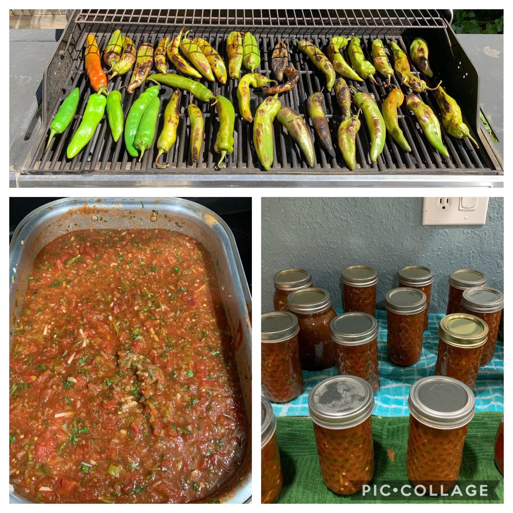 Roasted and peeled a batch of Hatch peppers, then made Salsa using the Ball recipe for garden ...