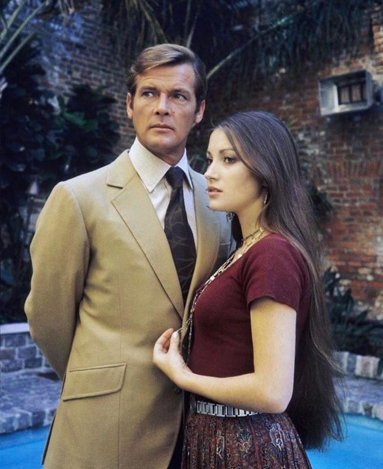 Roger Moore & Jane Seymour on the set of Live and Let Die (1973) | Scrolller