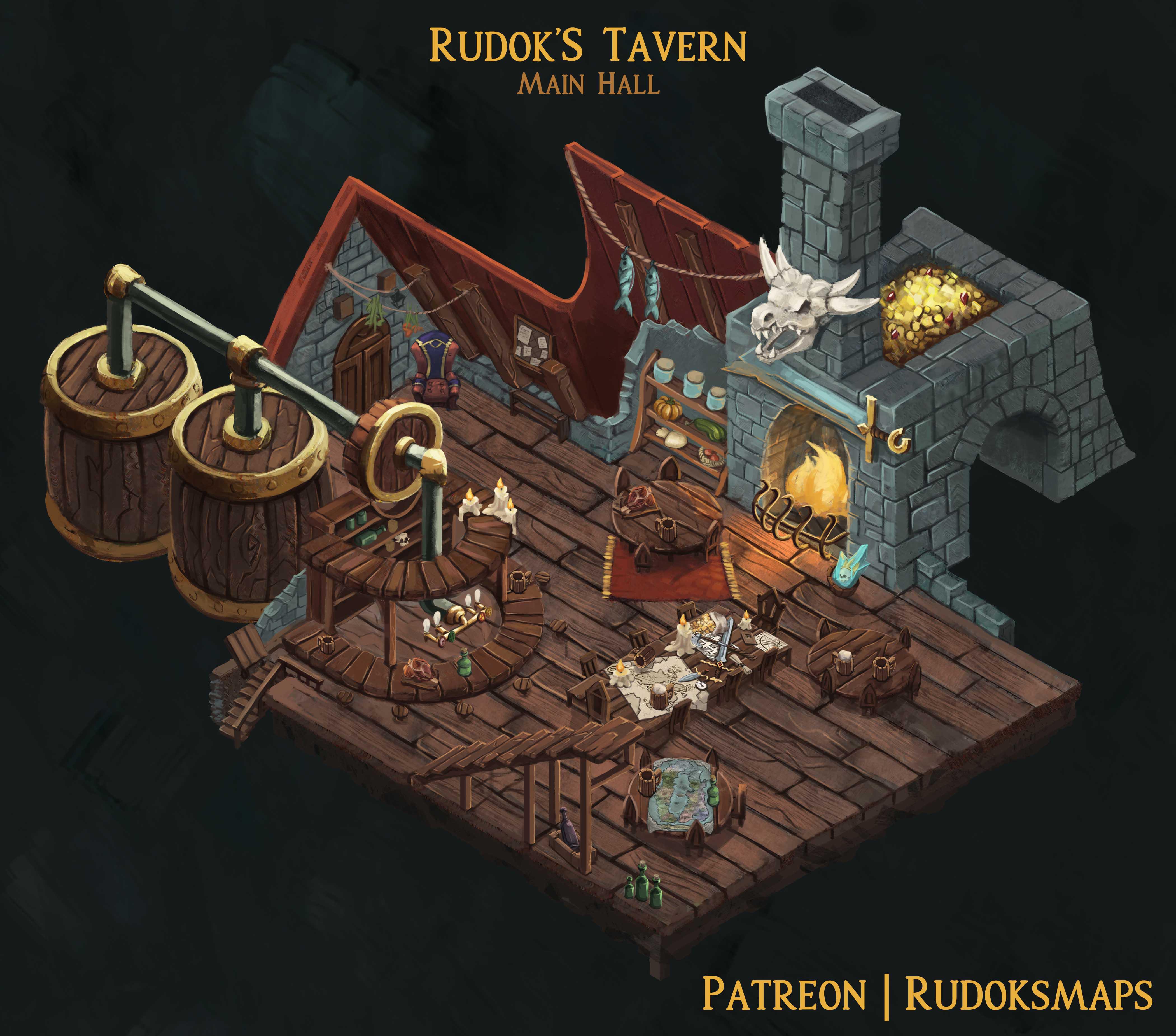 Rudok's Tavern | Main Hall isometric map | Scrolller