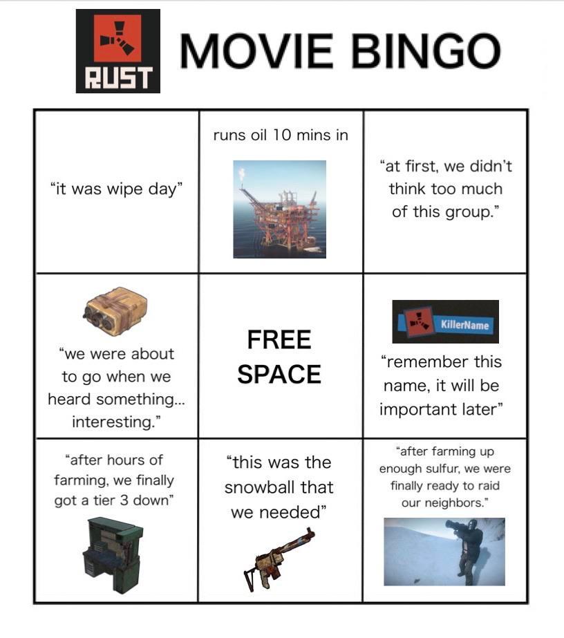 RUST Movie Bingo [OC] | Scrolller