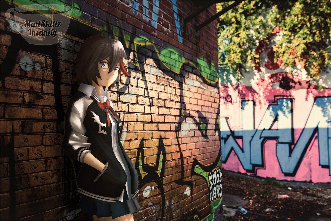 Ryuko leaning against a wall | Scrolller