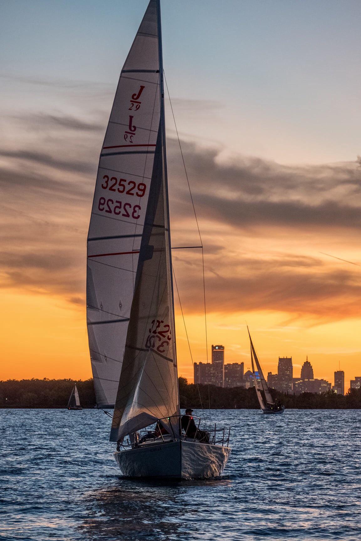 Sailing on Detroit River with a fiery sunset | Scrolller