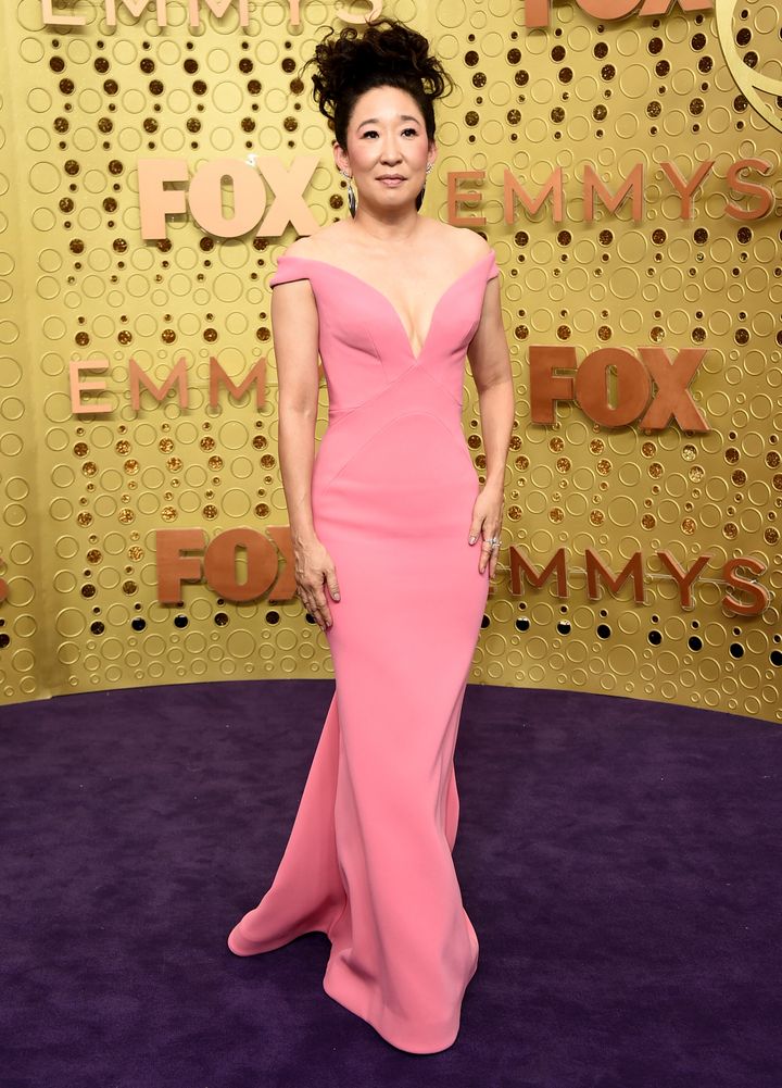 Sandra Oh, nominated for Outstanding Lead Actress in a Drama Series, rocks gorgeous pink gown at ...