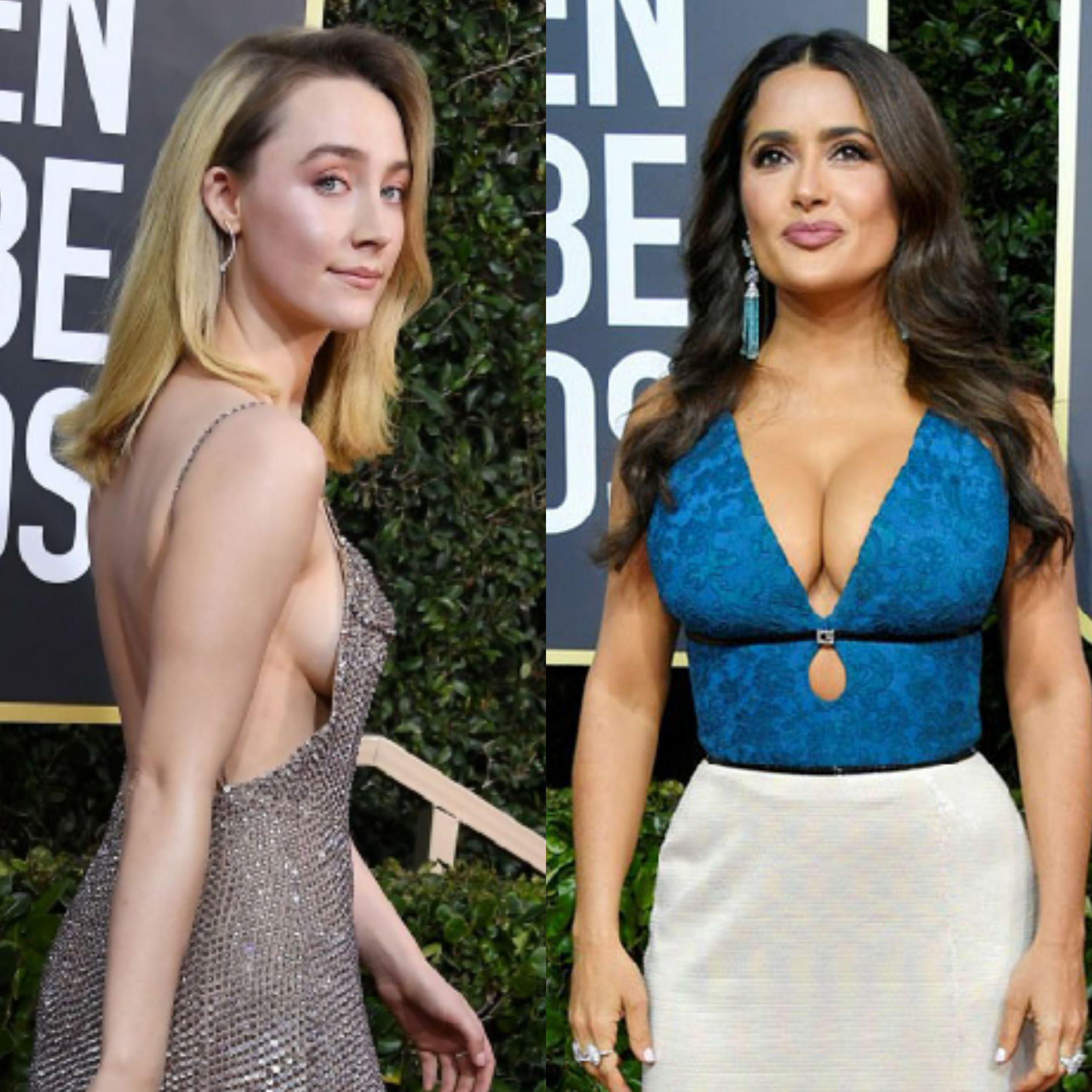 Saoirse Ronan and Salma Hayek showing off their Golden Globes | Scrolller