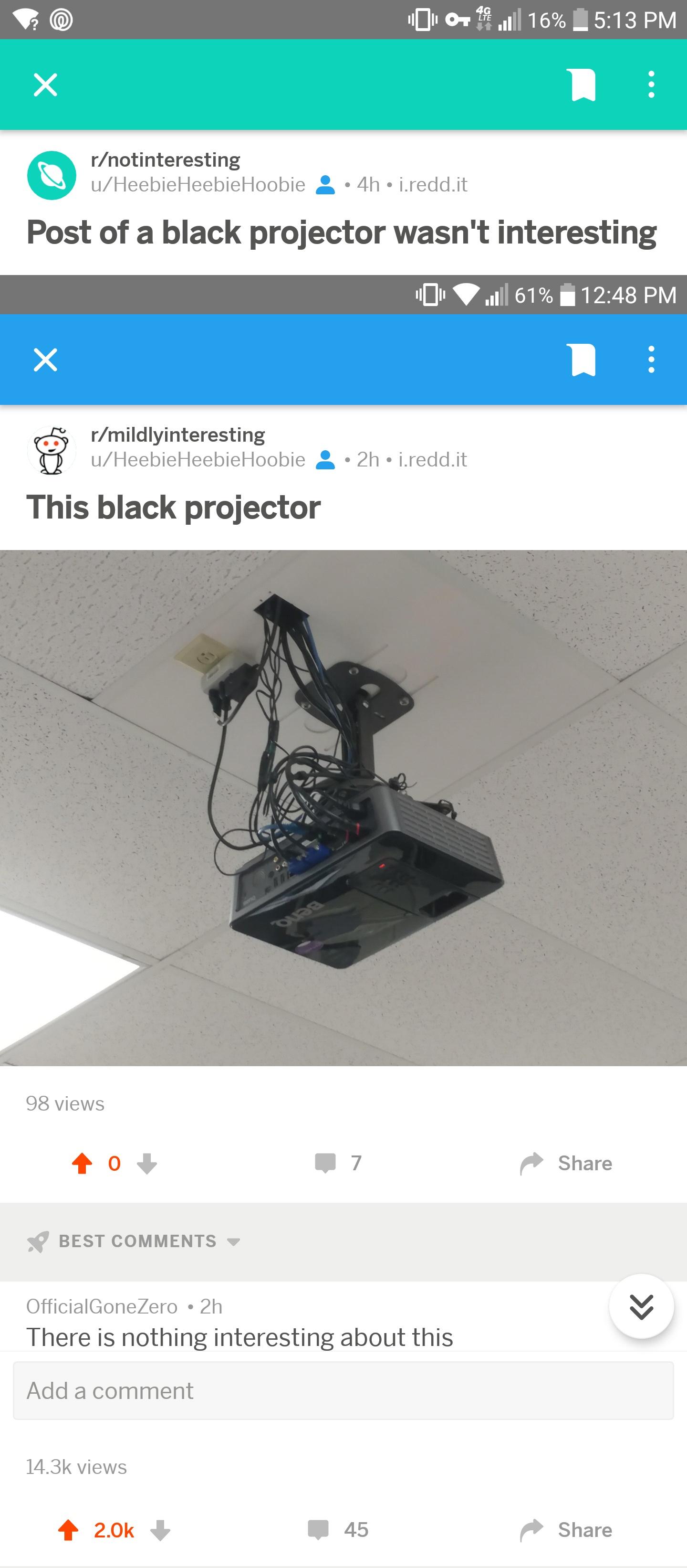 Screenshot of a post of a black projector was interesting | Scrolller