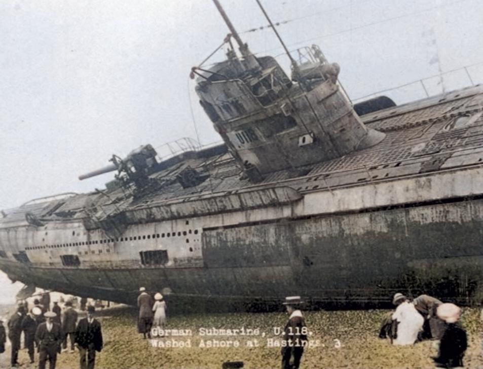 Sea machines on land like this German submarine that washed ashore in 1919 can be kinda creepy ...