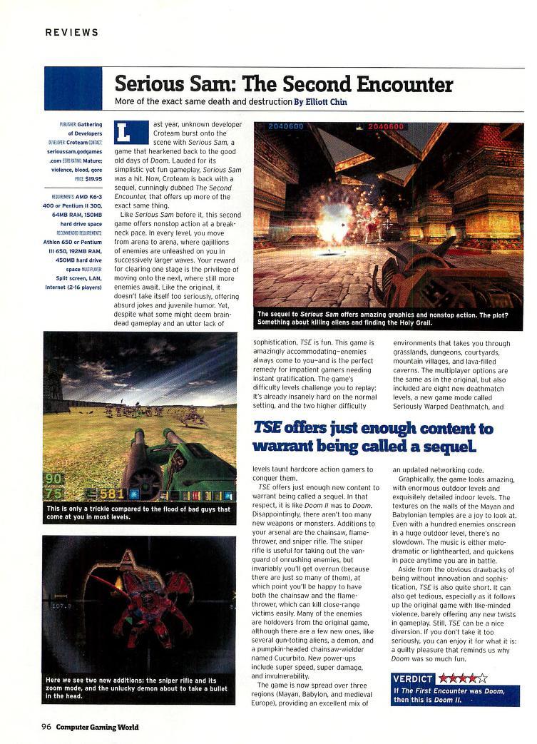 Serious Sam The Second Encounter Review - Computer Gaming World April 2002 | Scrolller