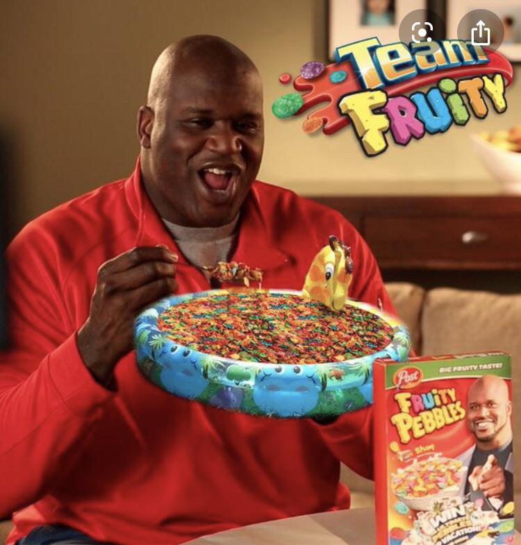 Shaq holding a kiddie pool of Fruity Pebbles | Scrolller