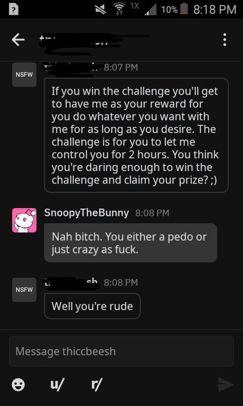 She Later Tried to tell me that she isn't selling herself. She wasn't a bot either. Next level ...