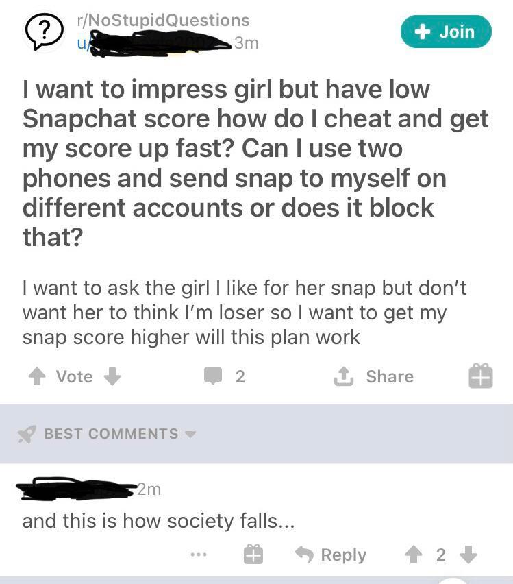 She only loves me for my Snapchat score | Scrolller