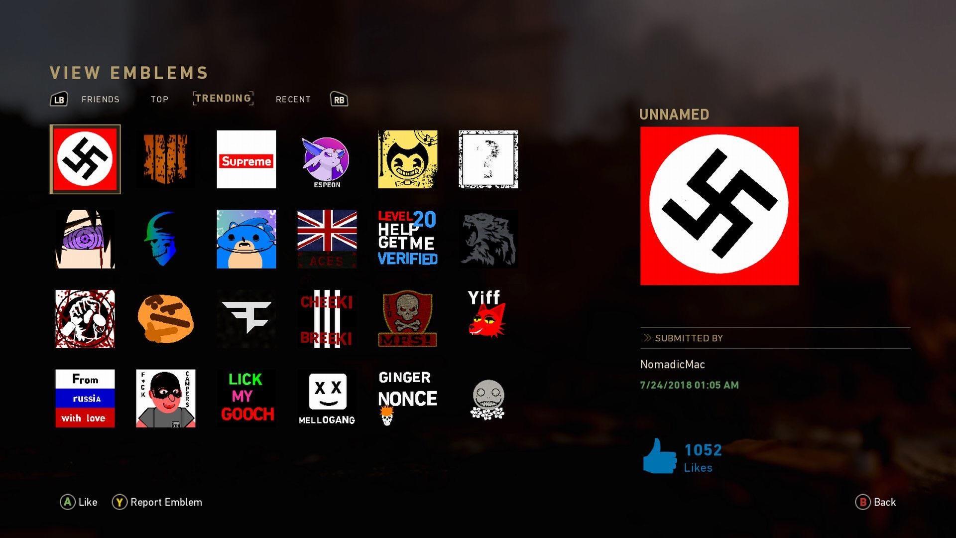“Sledgehammer Games has a low tolerance for toxic behavior” #1 Trending emblem with “lick my ...