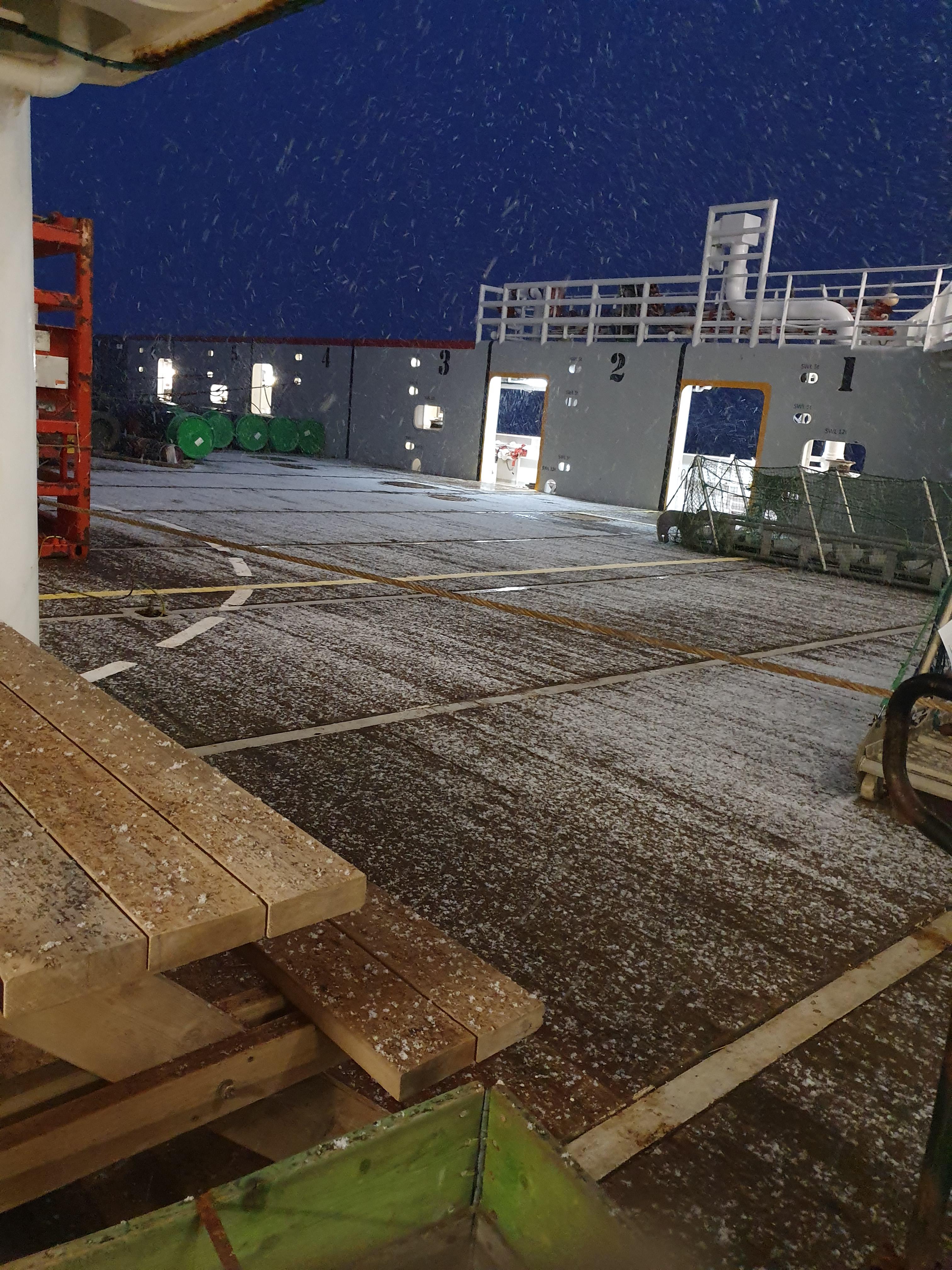 Snow on the deck of Siem Symphony | Scrolller