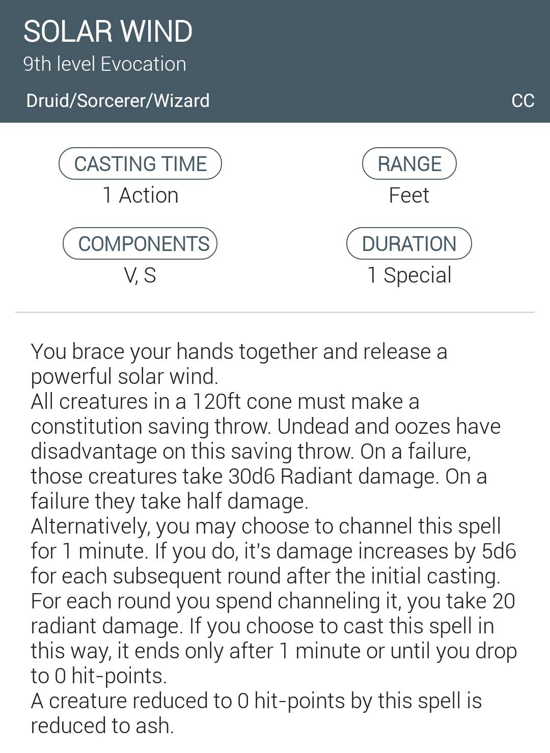 Solar Wind, a 9th-level last ditch effort. For when you really, REALLY want something dead ...