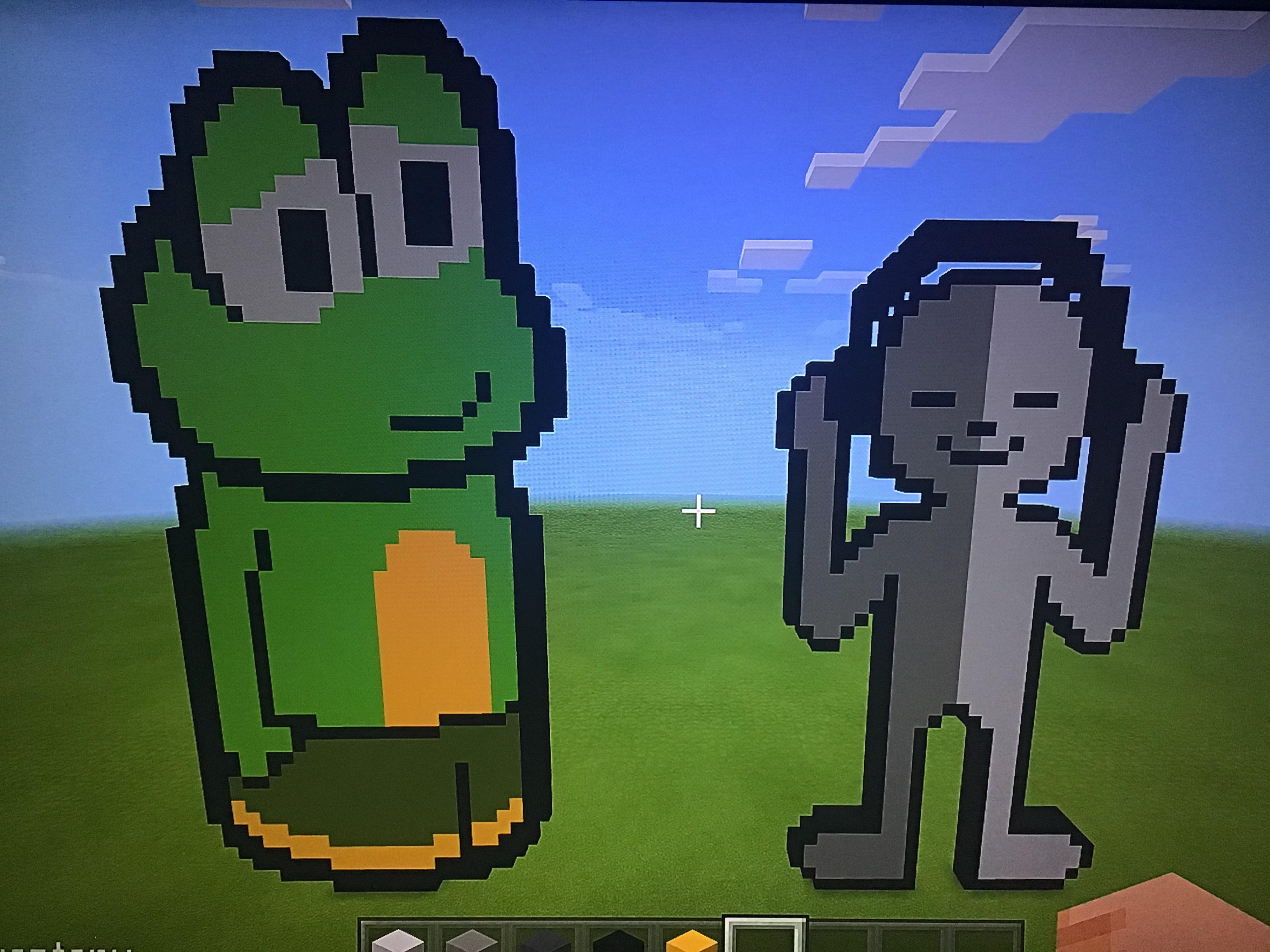 Some Rhythm Heaven pixel art I made in my Minecraft world. | Scrolller