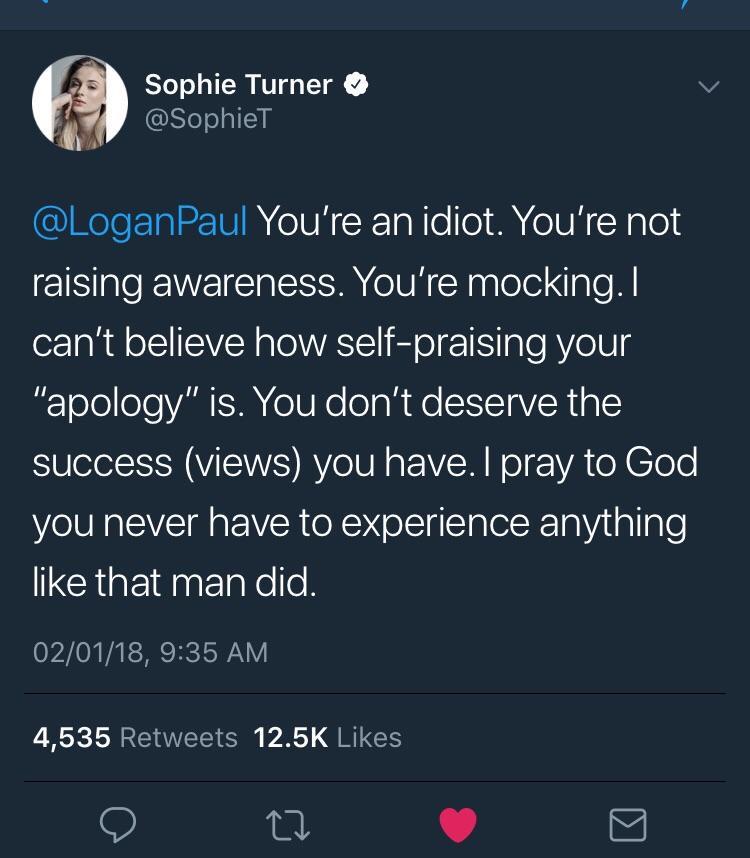 Sophie Turner on Logan Paul | Scrolller