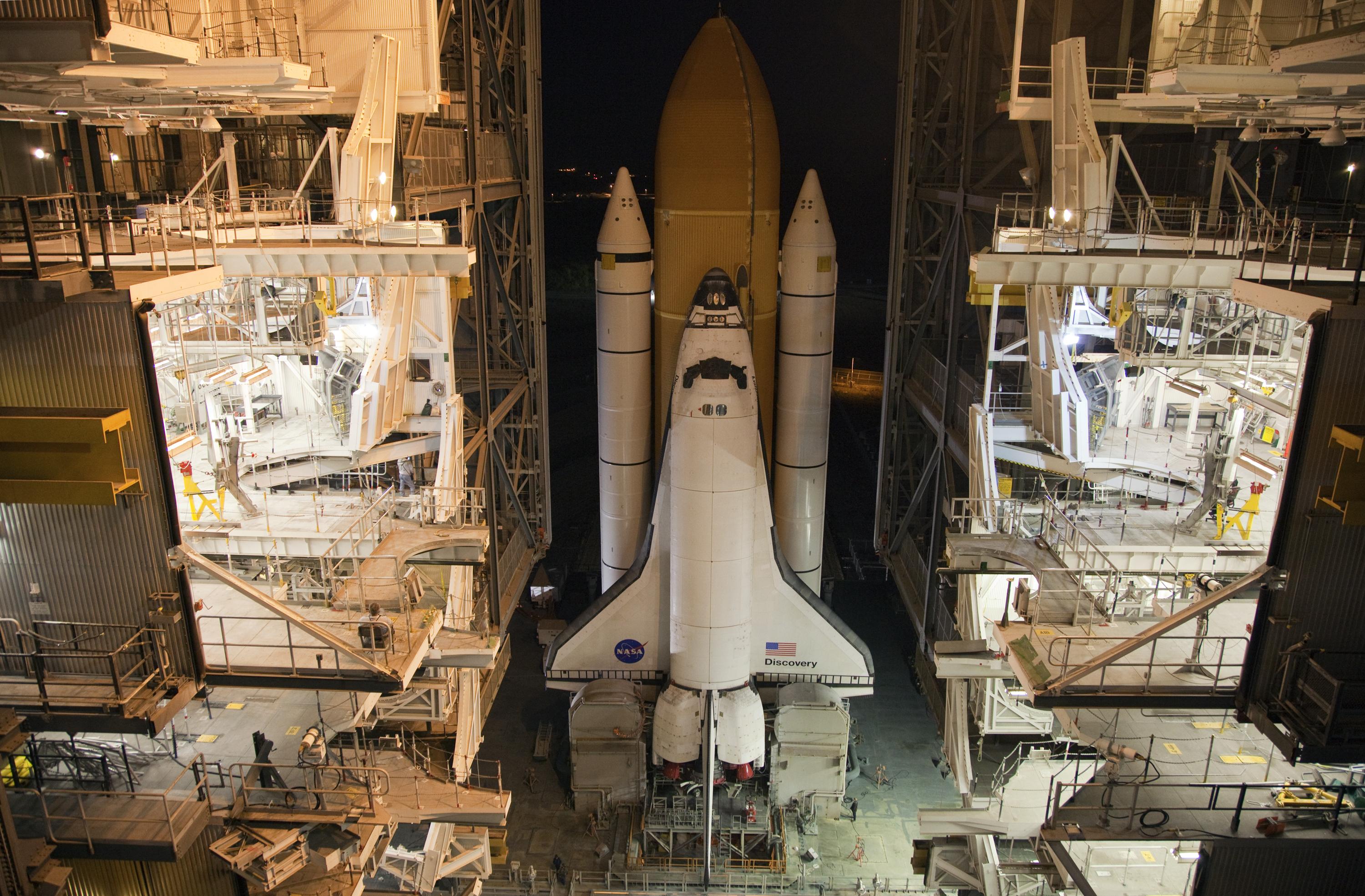 Space Shuttle Discovery in the VAB(Vehicle Assembly Building) at NASA Kennedy Space Center ...
