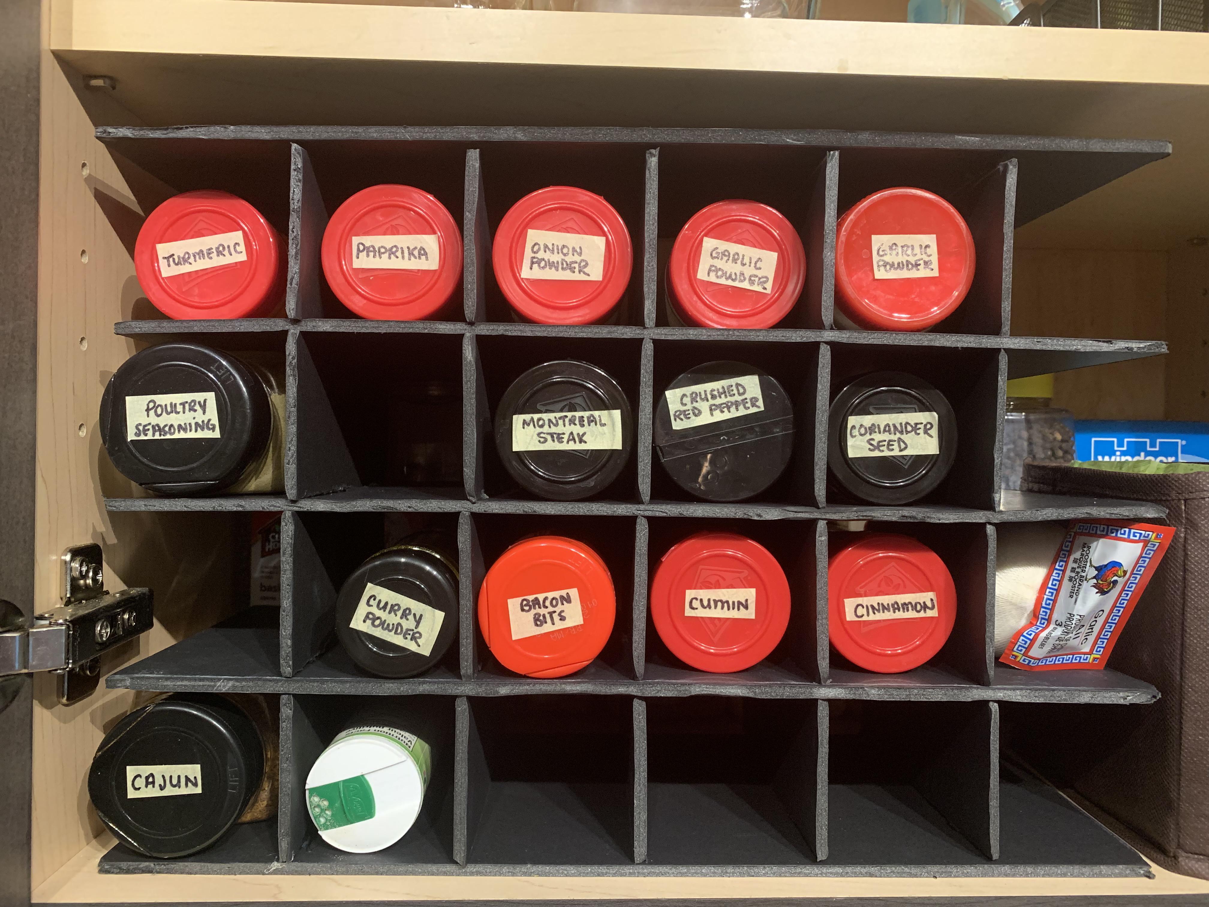 Spice cabinet organization on a low budget using foam presentation board | Scrolller