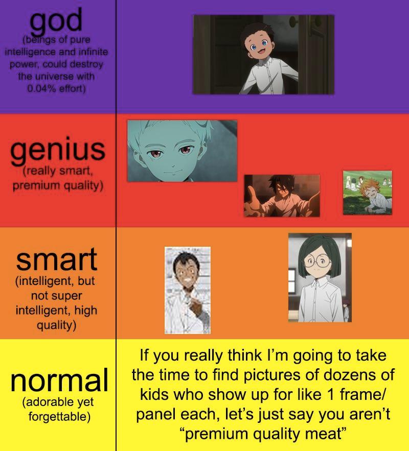 [spoilerless][meme] definitive intelligence tier list for the Grace Field kids | Scrolller