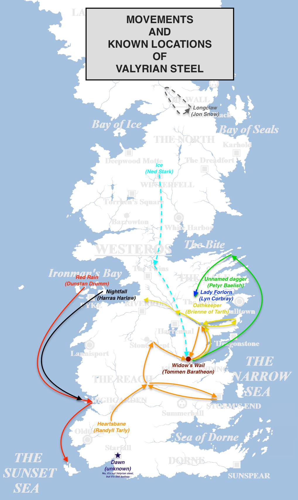 (Spoilers Extended) Map of Movements and Known Locations of Valyrian Steel | Scrolller