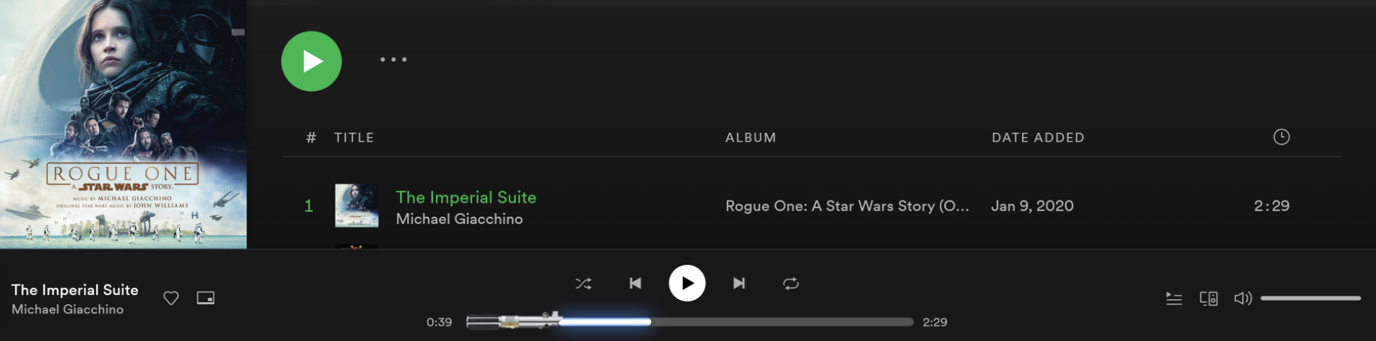 Spotify now has a lightsaber as the progress bar for Star Wars songs. | Scrolller