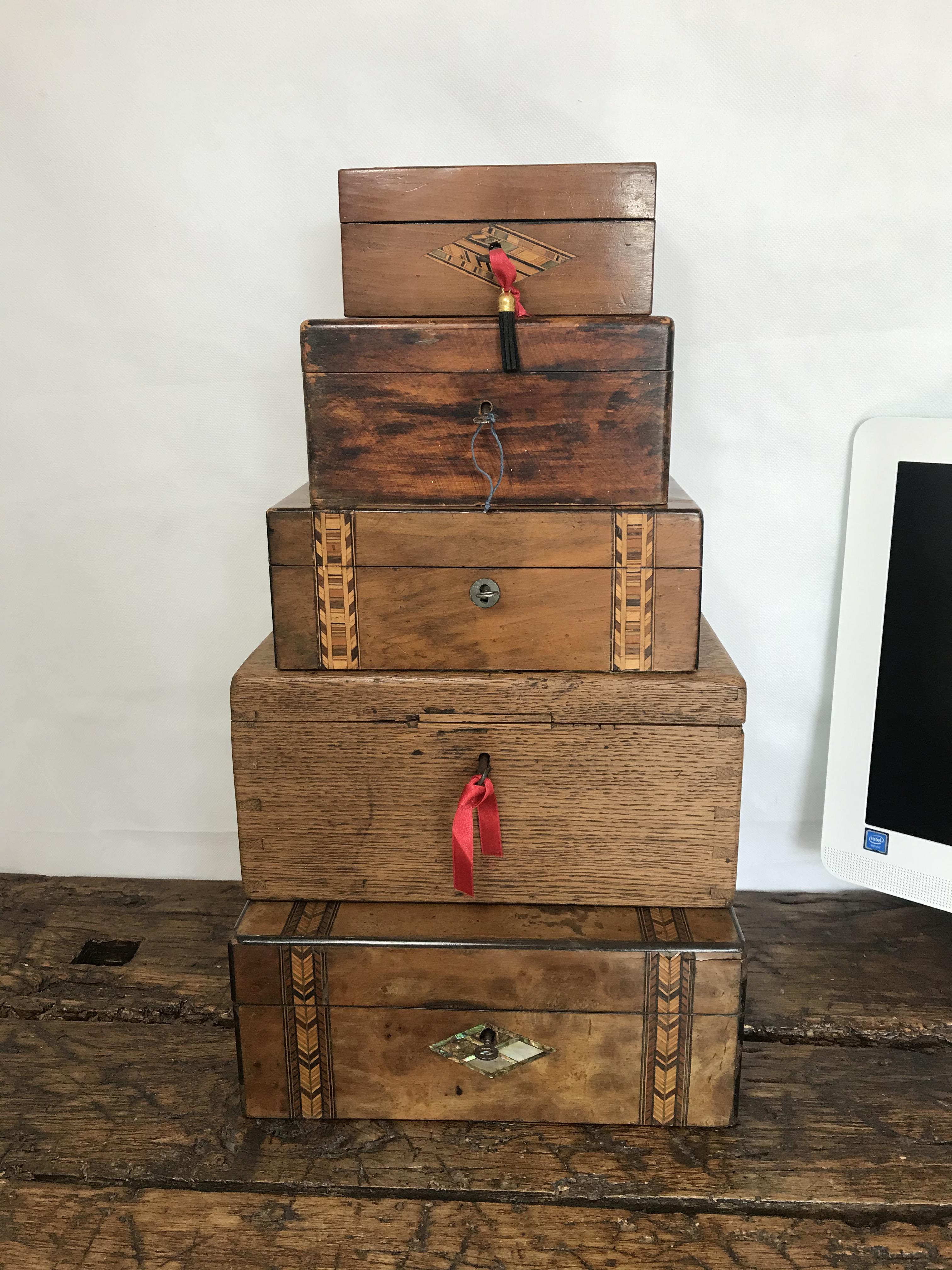 Stack of antique boxes. All with working locks and keys! | Scrolller