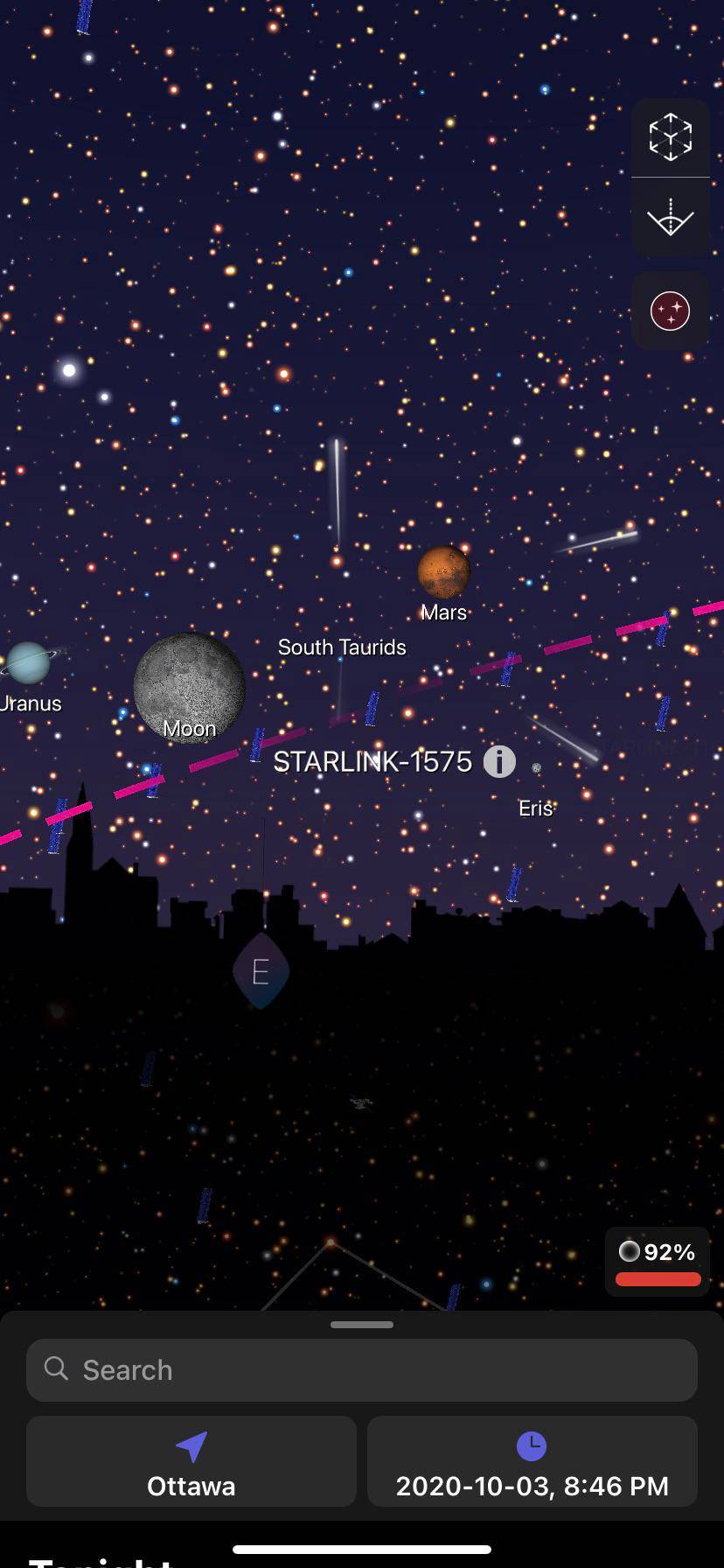 Starlink orbital path visible on Night Sky app | Scrolller