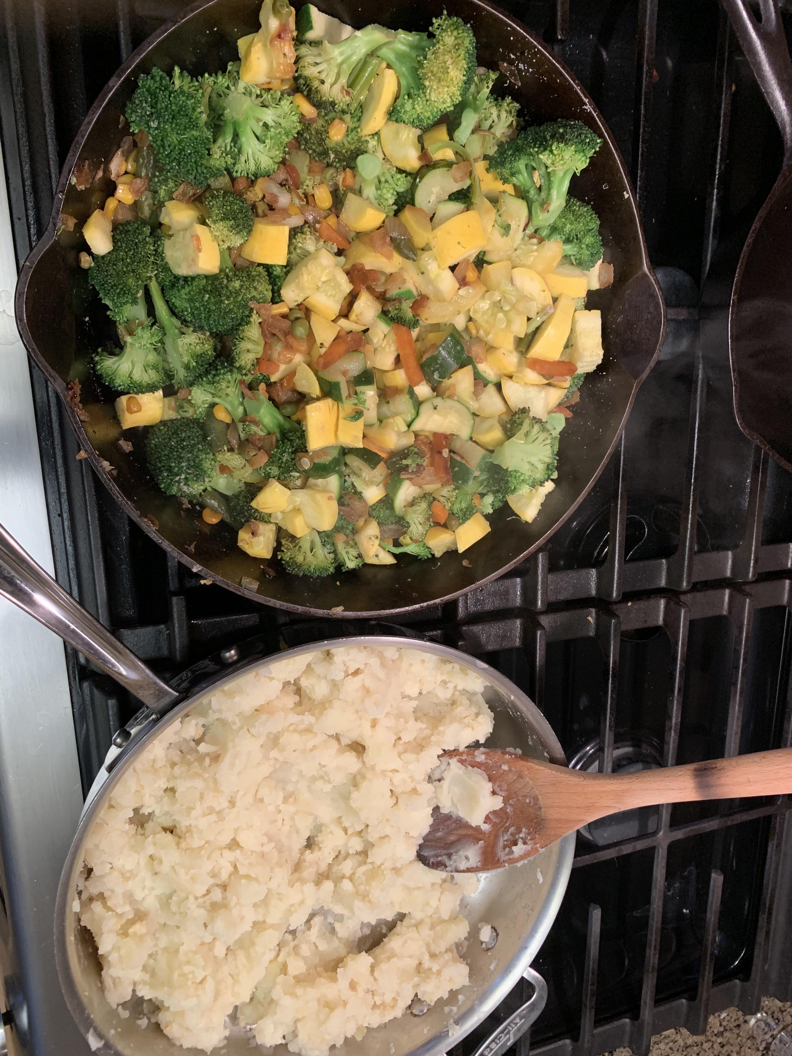 Steamed potatoes seasoned with fried garlic and veggies with caramelized onions. I used one ...