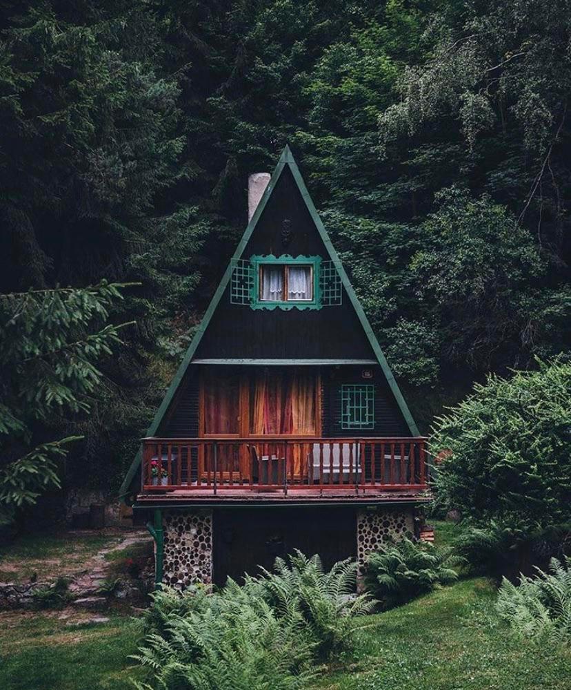 Such a cute little A-frame cabin in the woods! Located in Switzerland | Scrolller